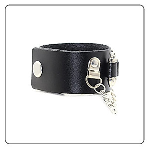 Fusamk Punk Rock Snap Bracelet Bullet Chain Wristband Wide Leather Cuff Bracelet(Black)