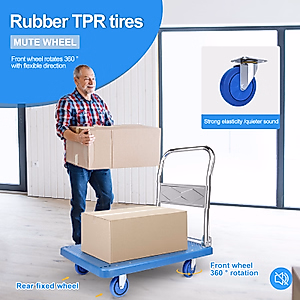 Heavy Duty Platform Truck Cart: Upgrade Large Flatbed Cart Folding Hand Trucks | 400 LBS Heavy Duty Space Saving Collapsible | Swivel Push Handle Flat Bed Wagon (Bule, S)