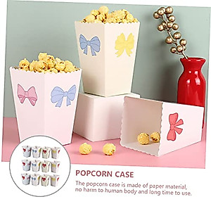 FELTECHELECTR 12pcs Popcorn Boxes Bow Popcorn Disposable Snack Containers Red Bows White Cardboard Sheets Theater Container Cup Popcorn Bucket Movie Theater Popcorn Boxes Popcorn Boxes for Party