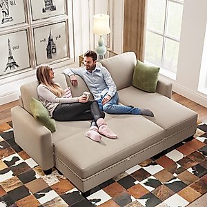 L-Shaped Upholstered Corner Sofa Convertible Sleeper Couch Bed,Modern Textured Fabric Upholstery Sectional Sofa & Couch with Storage Ottoman and Chaise for Home Apartment Living Room Furniture Sets