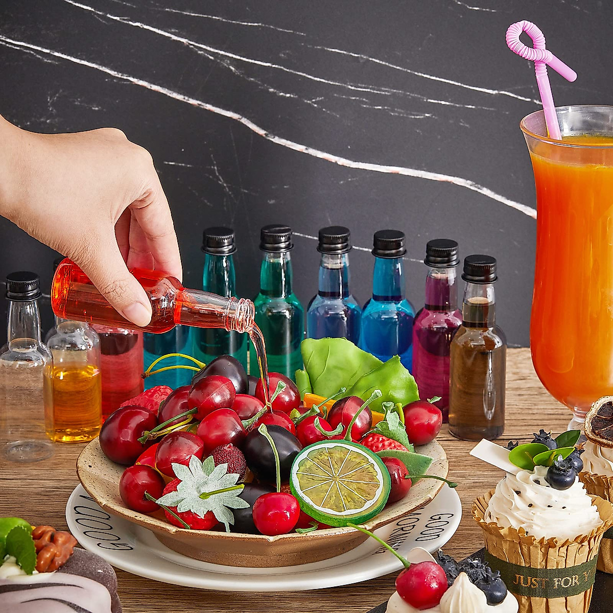 75 Pcs 1.7 Oz Mini Liquor Bottles Plastic Empty Spirit Bottle with Black Screw Cap Mini Wine Bottles Hot Sauce Bottles Shot Bottles with Caps