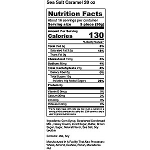 Tara's All Natural Handcrafted Gourmet Sea Salt Caramel: Small Batch, Kettle Cooked, Creamy & Individually Wrapped - 20 Ounce