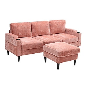 Klwenas Maec 77" Living Room Sectional Sofa, Convertible L Shaped 3-Seat Bench Sofa Couch with Storage Chaise Upholstered Couches,Comfy Polyester Upholstered Sofa Sleeper for Apartment, Office (Pink)