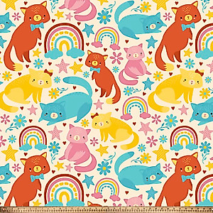 Cats & Rainbows Anti-Pill Premium No-Sew Throw Fleece Fabric Kit (50x60)