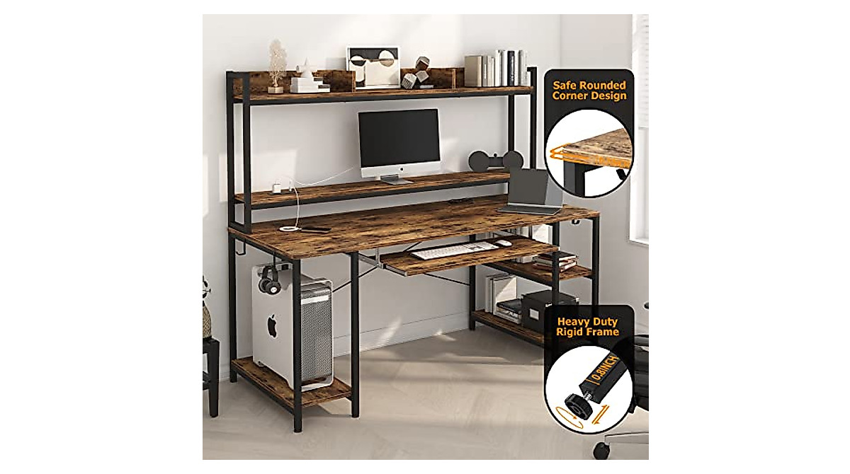 Ergonomic 55" Computer Desk with USB & Power Outlets