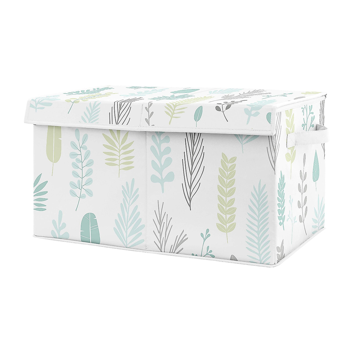 Sweet Jojo Designs Blue Tropical Leaf Boy or Girl Small Fabric Toy Bin Storage Box Chest For Baby Nursery or Kids Room - for the Turquoise, Grey and Green Botanical Rainforest Jungle Sloth Collection