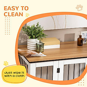 PawHut Large Dog Crate Furniture on Wheels, Dog Crate End Table Indoor with Lockable Door for Large Dogs, 42" W x 23.5" D x 32" H, White