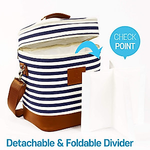 HAMILO 4 Bottle Wine Carrier - Stripe, Champagne Carrier Bag, Waterproof Wine Tote Bag with Expandable Zipper and Padded Shoulder, Insulated Wine Bag, Wine Cooler Bag, Wine Accessories Gift for Women