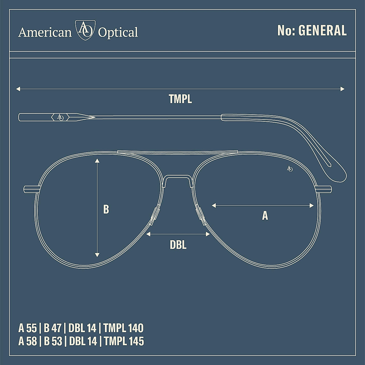 AO General Sunglasses - Gold - True Color Gray SkyMaster Glass Lenses - Polarized - 58-14-145