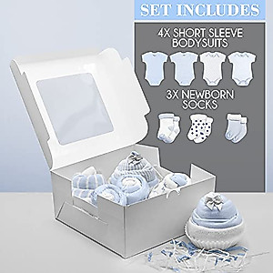 Peek A Baby Gift Blue Baby Boys Onesies Cupcake Gift Set – Baby Shower Cupcake and Lollipop Gift Set | Newborn Bodysuits Onesies Gift Set, 7 Piece Set