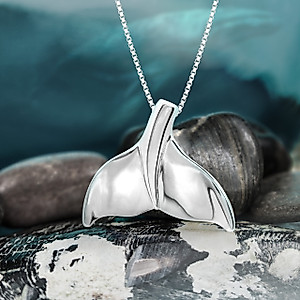 Honolulu Jewelry Company Sterling Silver High Polished Whale Tail Necklace Pendant with 18" Box Chain