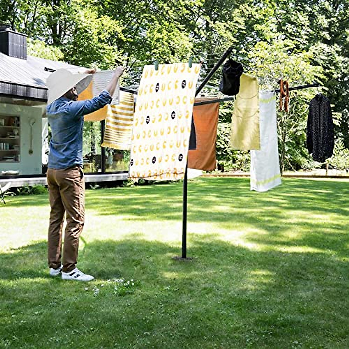 MYOYAY Rotary Outdoor Umbrella Drying Rack Umbrella Rotary Dryer Clothes Line Protective Cover 4 Arms with 165ft Clothesline Outdoor