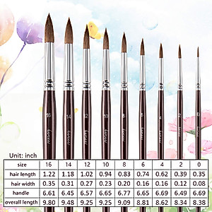 Sable Watercolor Brushes, Fuumuui 9pcs Detail to Mop Kolinsky Sable Brushes Round Pointed Professional Watercolor Brushes Perfect for Watercolor Gouache Acrylic Ink Painting