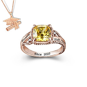Customized Sterling Silver Women High School Class Ring – Bold Collection - MEMENTOS JEWELRY (Sterling Silver Rose Gold Plated)