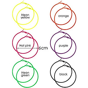Hicarer 6 Pairs 80s Neon Hoop Earrings Women Color Lightweight Hoop Earrings Pendant for 80s Party Retro Costume Accessory