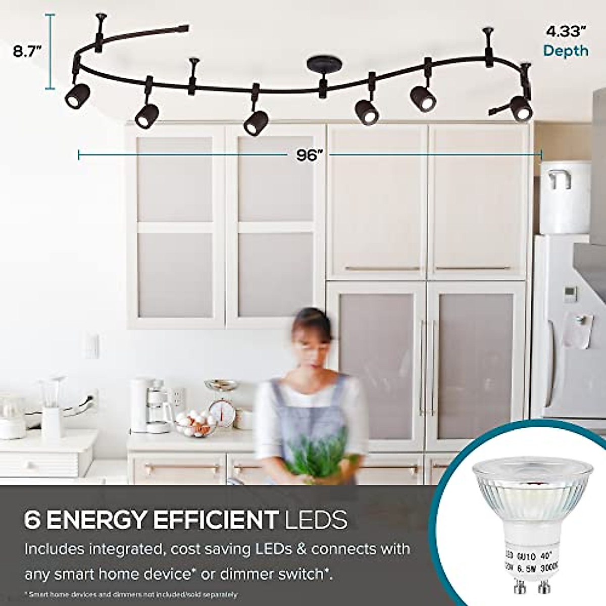 Catalina Lighting 96" Transitional 6-Light Integrated LED Flex Track Ceiling Light, Oil Rubbed Bronze