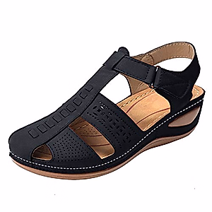 SmallYin Womens Comfort Walking Flat Sandals Close-Toe Hook and Loop Low Heel Athletic Wedge Sandals Summer Beach Bohemia Sandals for Women