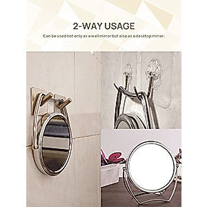 OMIRO Travel Vanity Mirror – 5 Inch Double-Sided 1X/15X Magnification Swivel Makeup Mirror with 360° Pivot Stands, Chrome Finish