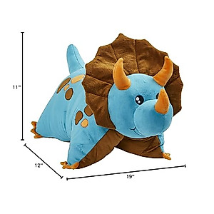 Pillow Pets Triceratops Blue Dinosaur, 18" Stuffed Animal Plush Toy