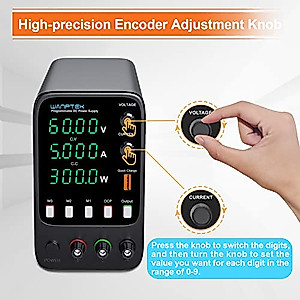 DC Power Supply Variable, 60V 5A Bench Power Supply with Memories, Output Switch, Adjustable Switching Regulated Power Supply with 4-Digits Display, Encoder Adjustment Knob