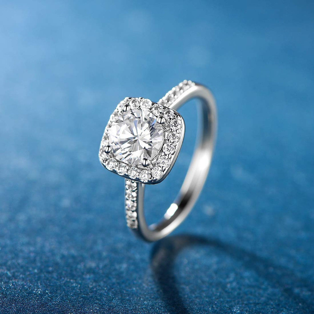 MDFUN 18K White Gold Plated Cubic Zirconia Promise Halo Engagement Eternity Rings for Women (rhodium-plated-brass, 8)