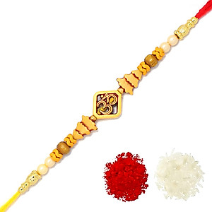 Dmoksh Rakhi for Brother 4 Pics Rakhi Set Designer Rakhi for Brother With Roli & Rise|God Rakhi for Raksha bandhan |Bracelet Rakhi|Wooden Beads&Pearl|Best Gift Rakhi for Brother.
