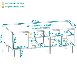 Sunnydaze Mid-Century Modern TV Stand for 55-Inch TV - Living Room Entertainment Center with Storage - Media Console Cabinet with Shelves - Gray