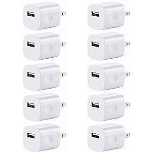 USB Wall Charger, Charger Adapter, VectorTech (10 Pack) 5V/1Amp Single Port Quick Charger Plug Cube for iPhone 7/6S/6S Plus/6 Plus/6/5S/5, Samsung Galaxy S7/S6/S5 Edge, LG, HTC, Huawei, Moto, Kindle