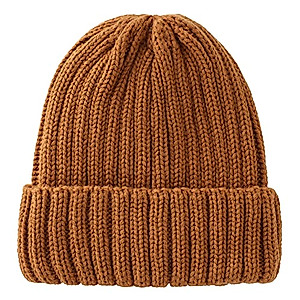 Connectyle Knit Beanie Hat for Women Acrylic Winter Hats Ribbed Warm Cuffed Skull Ski Cap Brown