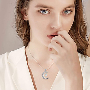 TRISHULA Moon Necklace for Women, 925 Sterling Silver Crescent Star Pendant with Opal Star Sparkling Crescent Moon Jewelry Gift for Women Teens Birthday Christmas Graduation