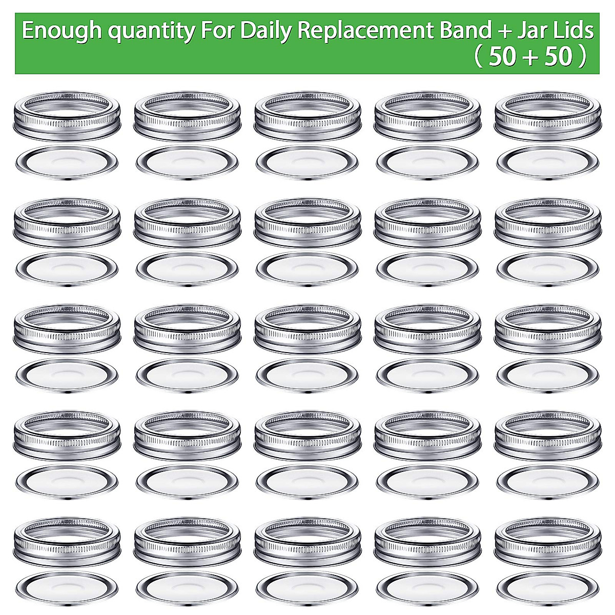 100 Pcs 70 mm Canning Jar Lid and Ring Regular Mouth Jar Ring Bands Set Split Type Lids with Silicone Seals Rings Leak Proof and Secure Canning Jar Caps(70 mm,Silver)