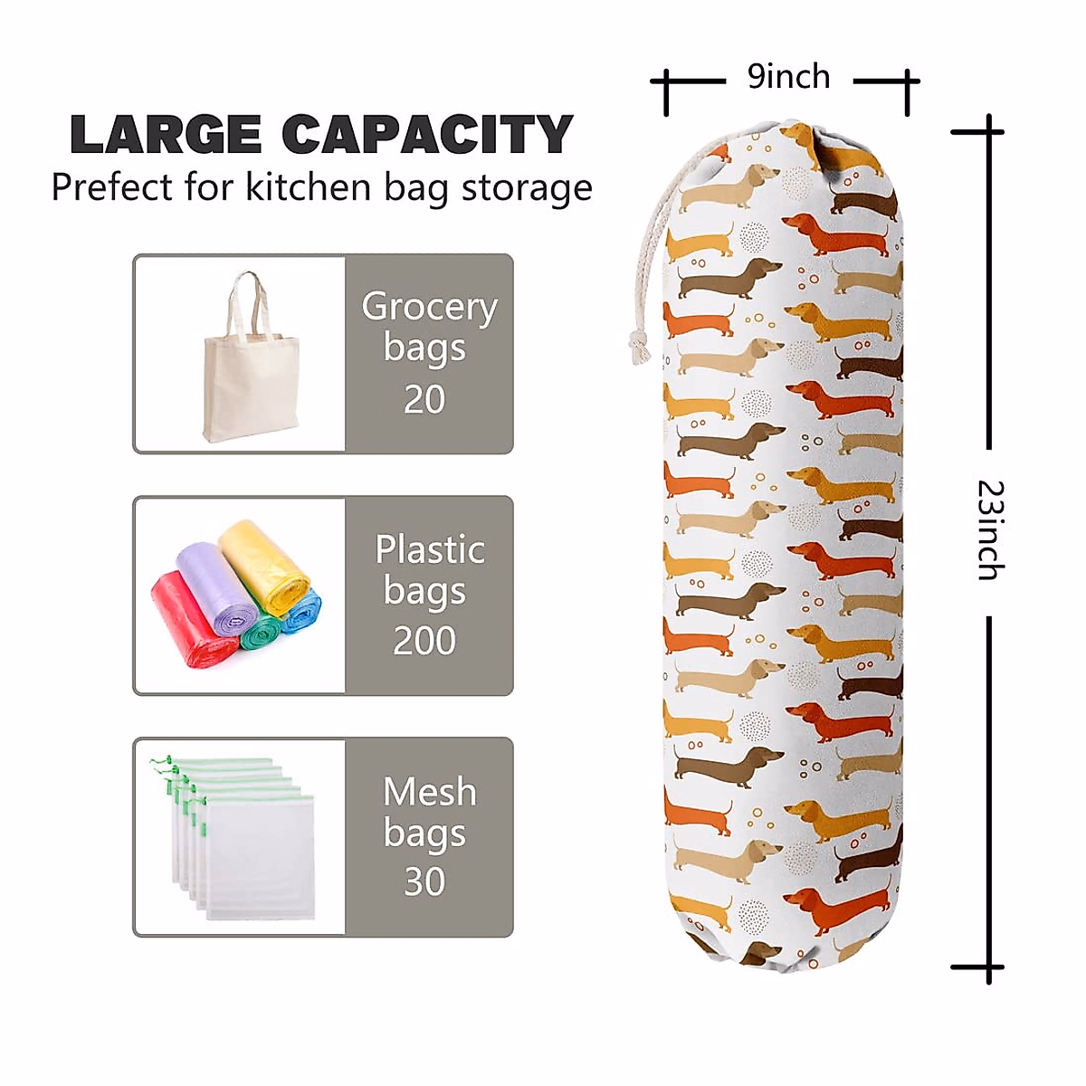 Dog Pattern Grocery Bags Holder Organizer For Shopping Bags，Wall Mount Plastic Bags Storage Container Dispensers, Pet Lovers Home Kitchen Gifts For Dog Mom, Dog Dad, Women, Family, Friends