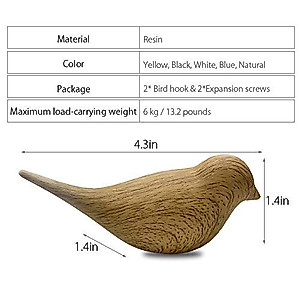 La La Pet 2Pcs 3D Creative Resin Bird Wall Hooks, Home Accessories Wall Decoration Towel Coat Hook Wall Hooks, Natural