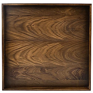 19" x 19" Square Solid Black Walnut Wood Serving Tray Large Ottoman Table Tray Wooden Serving Tray with Handle Platter Decorative Tray for Oversized Ottoman Home Breakfast in Bed Tea Coffee