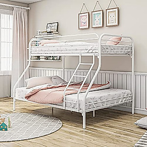 EMKK Twin Over Full Metal Bunk Bed with Ladder & Safety Guard Rails,Low Bunkbeds w/Sturdy Steel Slat Support, for Kids Teens Adults,Space Saving, No Box Spring Need