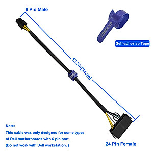 COMeap 24 Pin to 6 Pin ATX PSU Power Adapter Cable for Dell Motherboard with 6 Pin Port 13.3-inch(34cm)