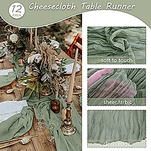 12 Pack 10Ft Cheesecloth Table Runner 35x120 Inch Boho Gauze Table Runner Cheese Cloth Long Table Runner Romantic Table Runner for Wedding Bridal Shower Birthday Party Table Decor (Dusty Sage Green)