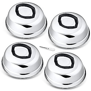 Leonyo 9 Inch Cheese Melting Dome Lid Set of 4, Stainless Steel Griddle Accessories, Durable Basting Steaming Cover for Teppanyaki Flat Top Griddle Grill, Hamburger Bacon Steak Patties, Plastic Handle