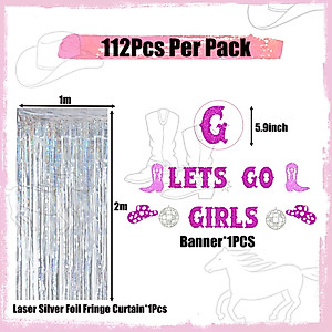Cowgirl Balloons Arch Garland Kit For Last Rodeo Bachelorette Sash Supply Birthday Party Decorations,Hot Pink Rose Red Silver Cow Print Cowgirl Boot Disco Ball Balloon,Let’S Go Girl Banner Backdrop