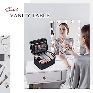 Stagiant Double Layer Makeup Bag, Large Cosmetic Bag, Travel Makeup Case with Dividers Makeup Organizer Bag Cosmetic Train Case for Cosmetics Toiletries, Black