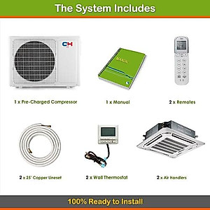Dual 2 Zone Ductless Mini Split Ceiling Cassette Air Conditioner Heat Pump 18000 24000