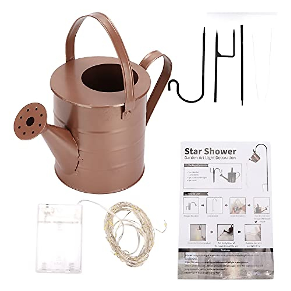 01 Led Garden Shower Light, Cute Star Shape Lightweight Watering Can Lights for Housewarming Gifts Garden Decoration for Home Path Patio Yard Lawn