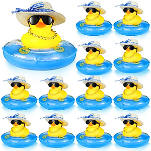 Summer Rubber Duck Mini Yellow Duck Bath Toys Duckies Car Dashboard Decorations with Mini Sun Hat Swim Ring Necklace and Sunglasses for Bathtub Shower Birthday Swimming (24 Set)