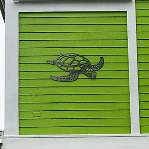 Silver Metal Turtle Silhouette Wall Art Decor, Ocean Sea Turtle Wall Hanging Decoration, Beach Theme Outdoor Wall Sculpture for Home,Garden,Living Room,Fence,Porch, Pool (S)