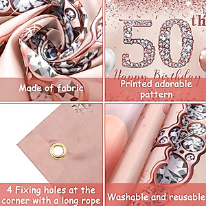 Trgowaul 50th Birthday Decorations for Women, Pink Rose Gold 50th Birthday Banner Backdrop 50 Birthday Party Decorations for Women Turnin 50, 50th Fabulous Birthday Background Birthday Gift for her