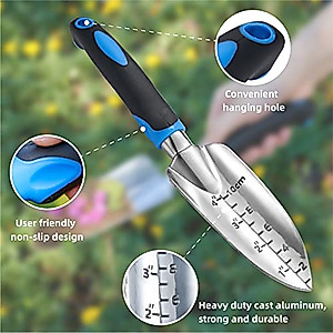Sinoer Garden Tool Set, 3Piece Heavy Duty Cast-Aluminum Gardening Hand Tool Includes Hand Trowel, Transplant Trowel and Cultivator Hand Rake with Soft Rubberized Non-Slip Ergonomic Handle - Blue