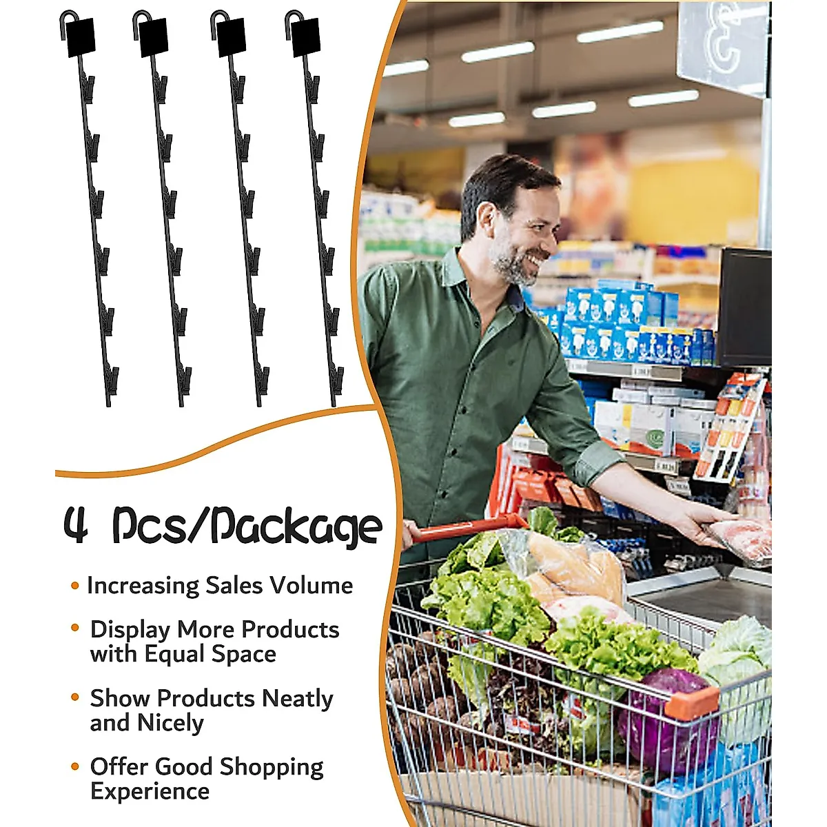 Strips Hooks Chip Rack Display Hanging 16.5 Inches with 6 Chip Black Greeting Card Hooks for Party Vendors Chip Bag Holder Snack Candy Portable Retail Organizer Storage Metal with Label Header 4 Pack