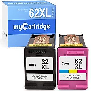 MYCARTRIDGE 62 Remanufactured Ink Cartridge Replacement for HP 62 62XL Use with Envy 7640 5660 5540 7645 OfficeJet 5740 8040 5741 OfficeJet 200 250 (1 Black 1 Tri-Color, 2-Pack)