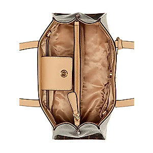 GUESS Women's Elsa Logo Print Satchel Crossbody Bag Handbag - Natural/Brown