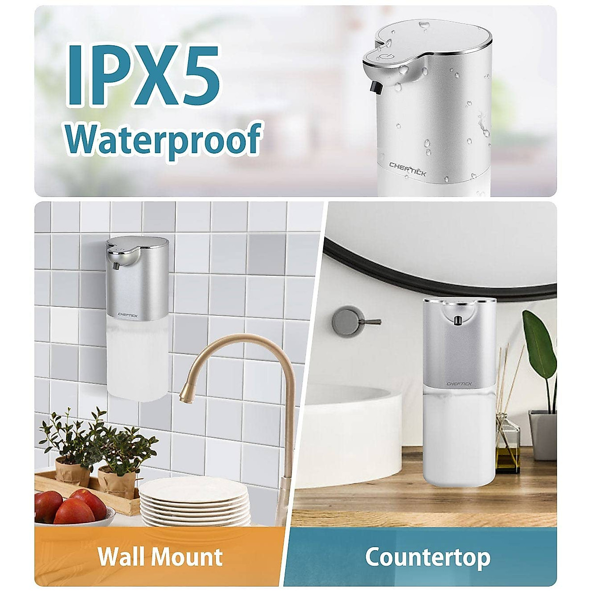 Cheftick Soap Dispenser, Automatic Foaming Soap Dispenser with 4 Adjustable Volume Control, Touchless Rechargeable Hands Free Auto Soap Dispenser for Kitchen, Bathroom, Hotel, Restaurant,13.5oz/ 400ml